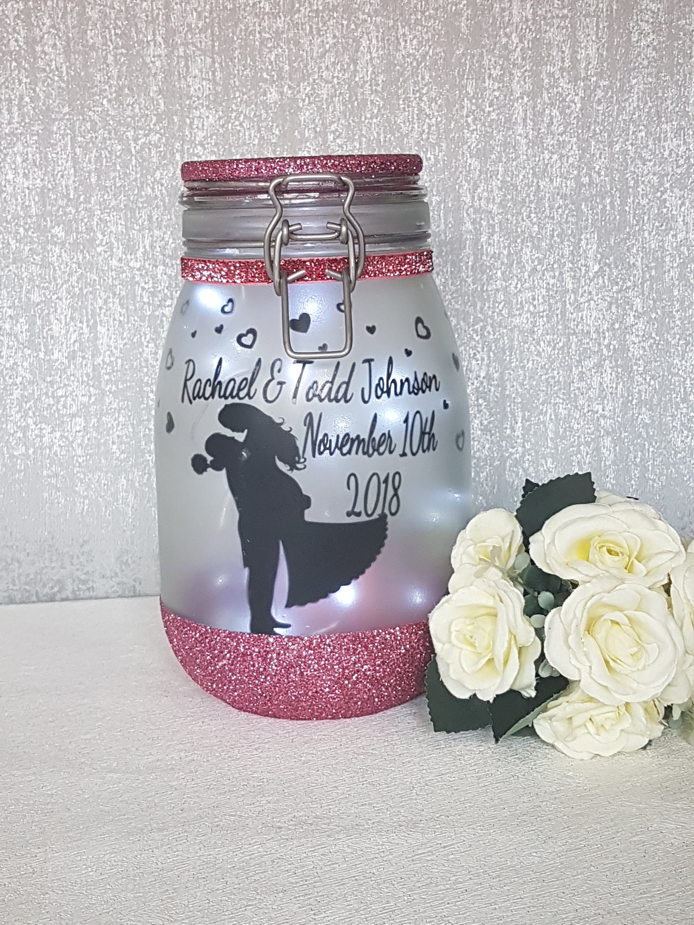 Personalised Wedding Lantern Large Fairy Light Up Jar Sand | Etsy