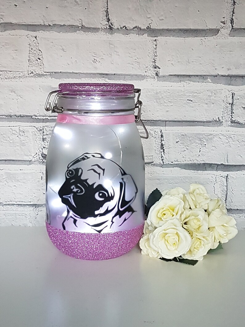 Pug Night Light Large Fairy Light up Jar Pug Lamp Pug - Etsy