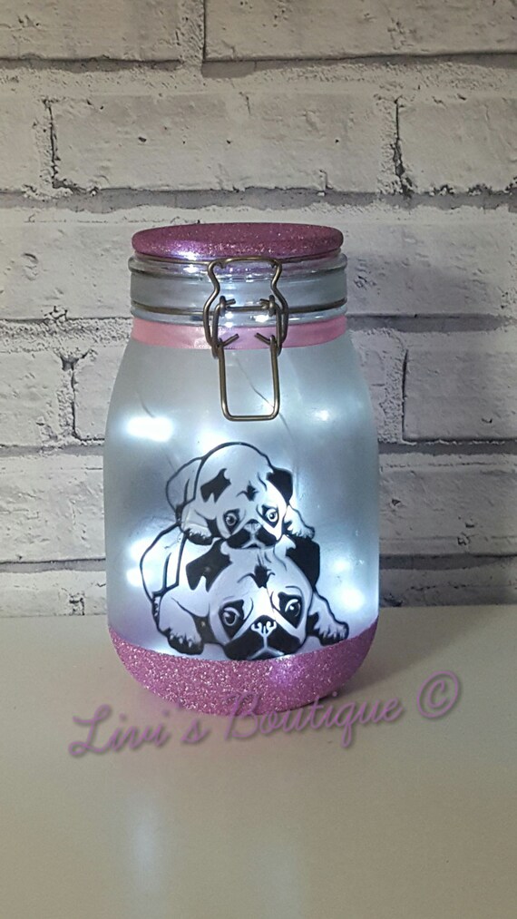 Pug Night Light Large Fairy Light up Jar Pug Lamp Pug | Etsy