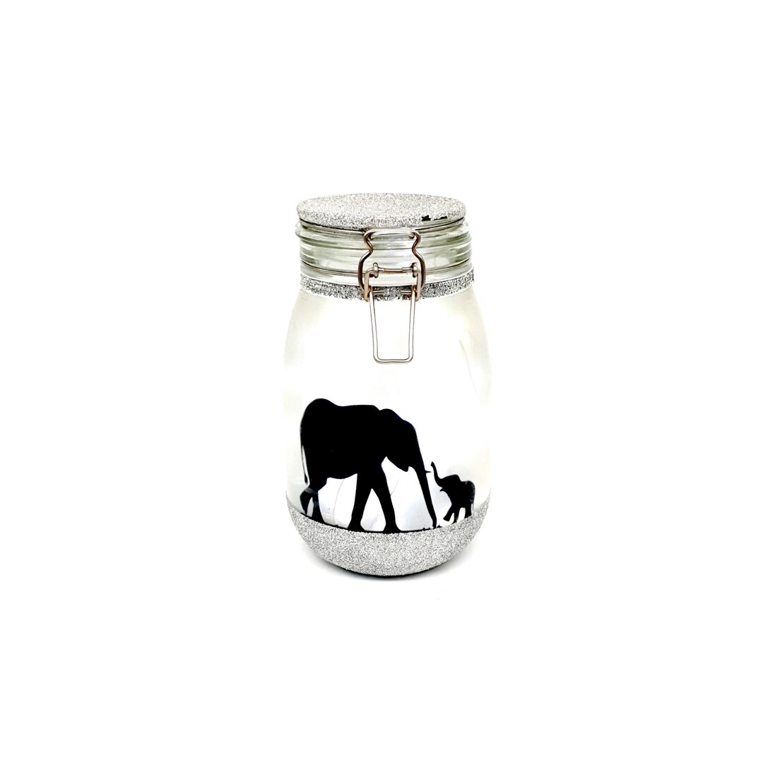 Hand-frosted Elephant Light Jar - Customizable Glitter Base - Etsy