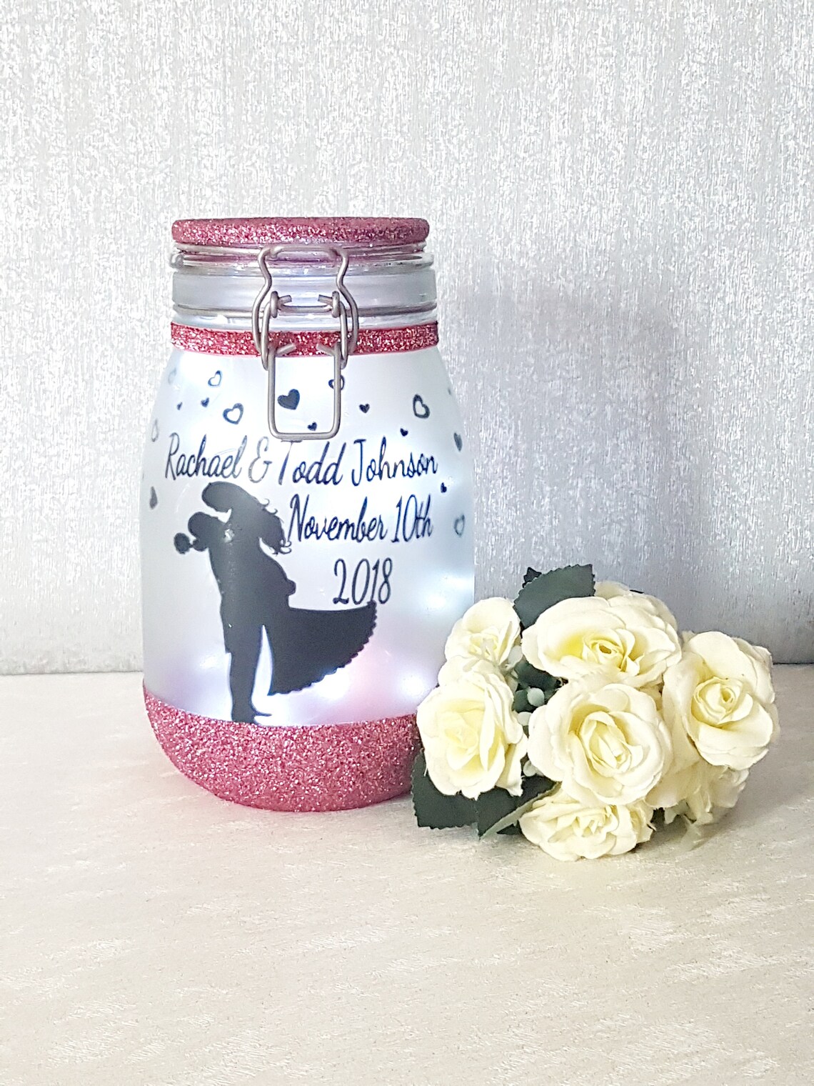 Personalised Wedding Lantern Large Fairy Light up Jar Sand - Etsy