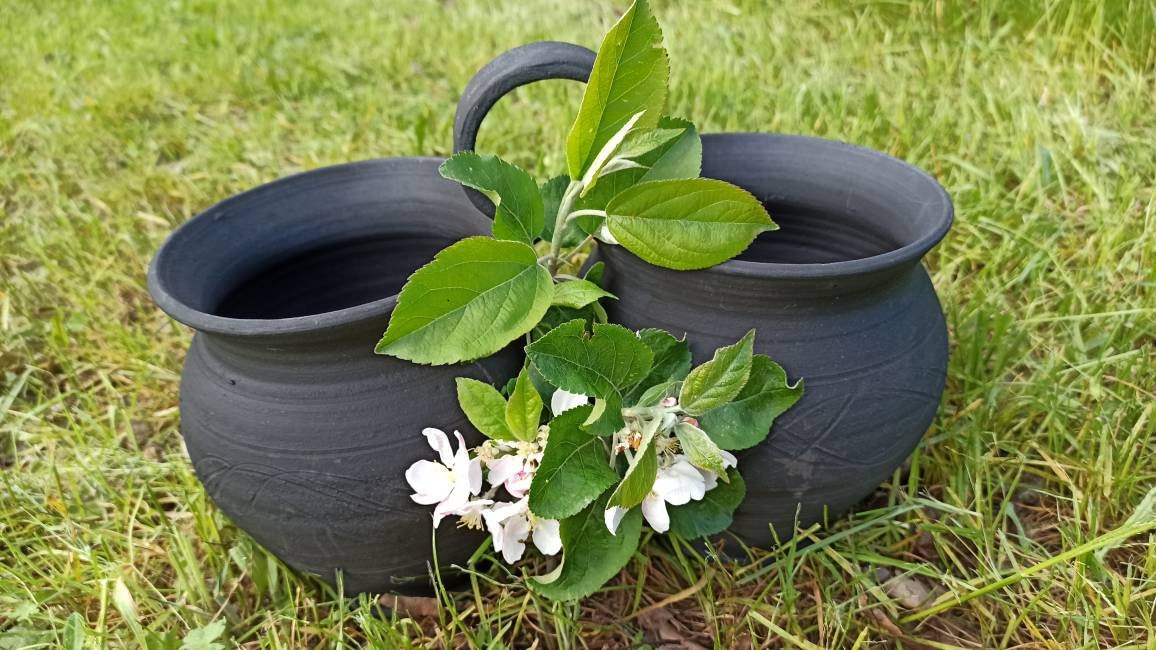 Double Planter Pot, Twin Clay Pots, Connected Ceramic Planter, Rustic ...