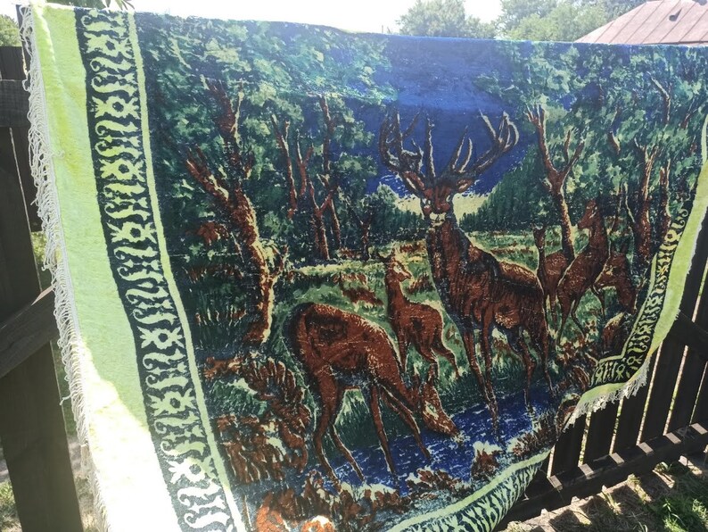 Vintage Hanging Deer in the Woods Large Carpet Tapestry Print - Etsy