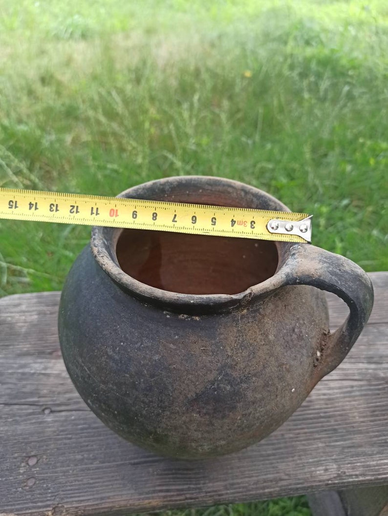 Black Vintage Clay Vessel With a handle Wide Pot Antique | Etsy