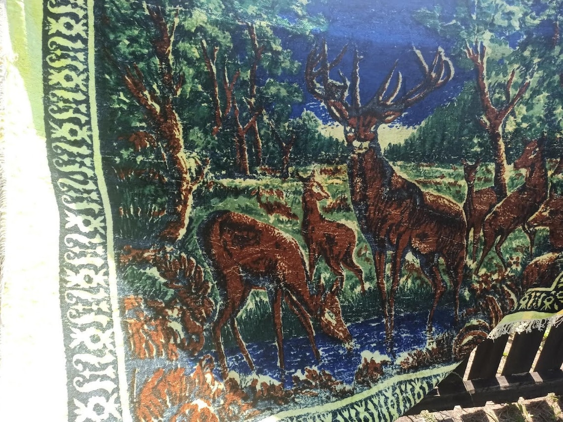 Vintage Hanging Deer in the Woods Large Carpet Tapestry Print - Etsy