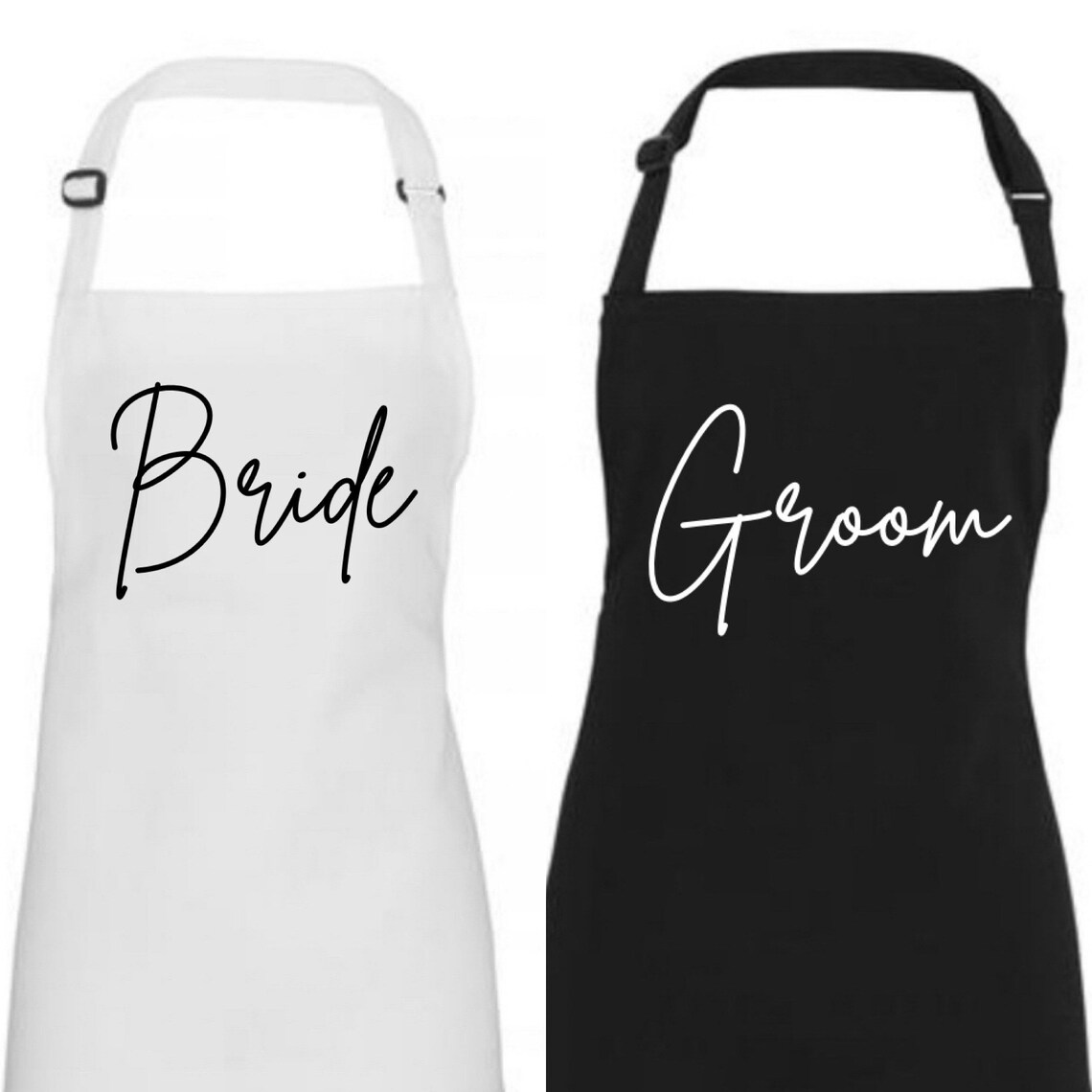Wedding Day Apron, Bride and Groom Apron Set, Wedding Dress Cover up ...