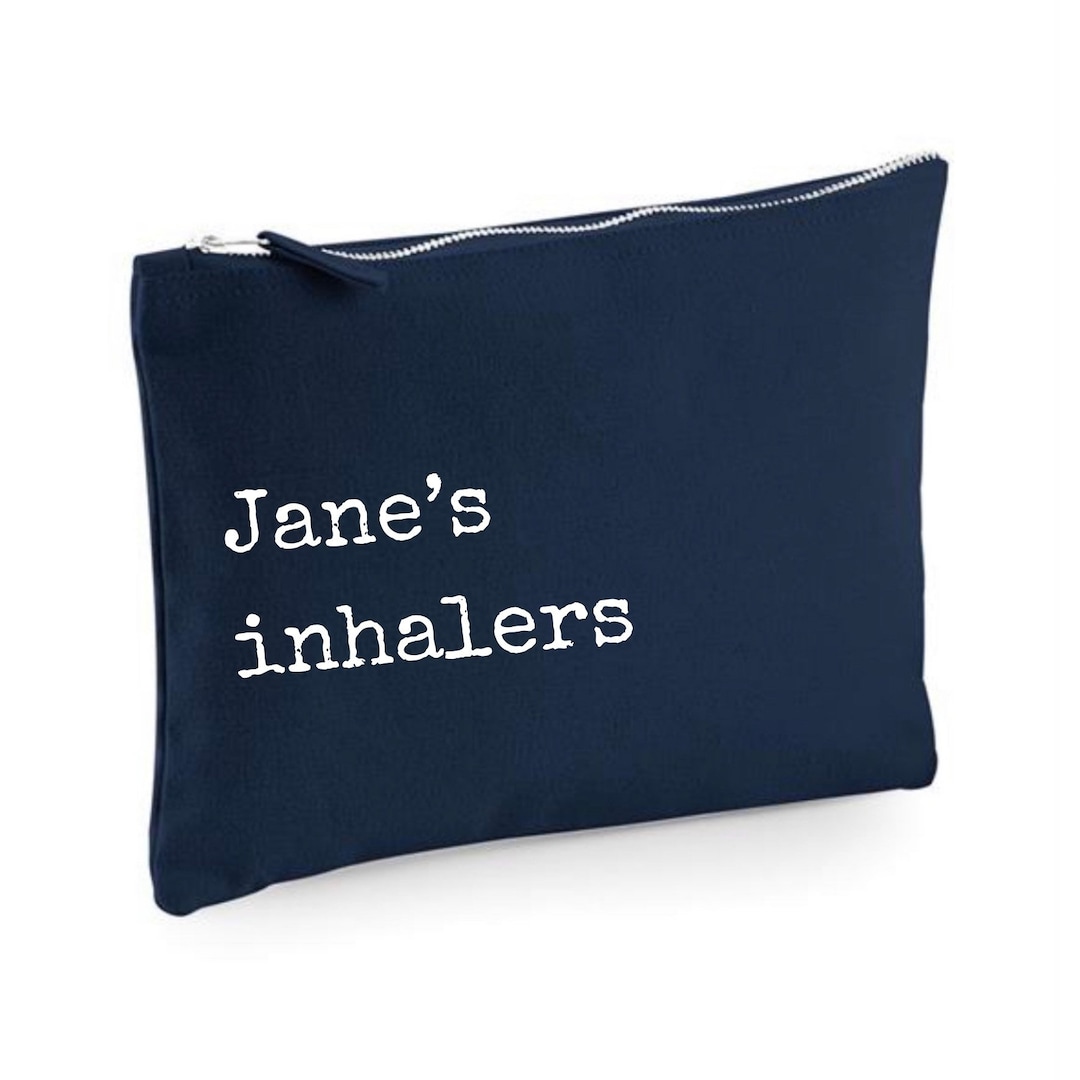 Personalised Inhaler Case, Blue and Brown Inhaler Bag,m, Travel Bag for ...
