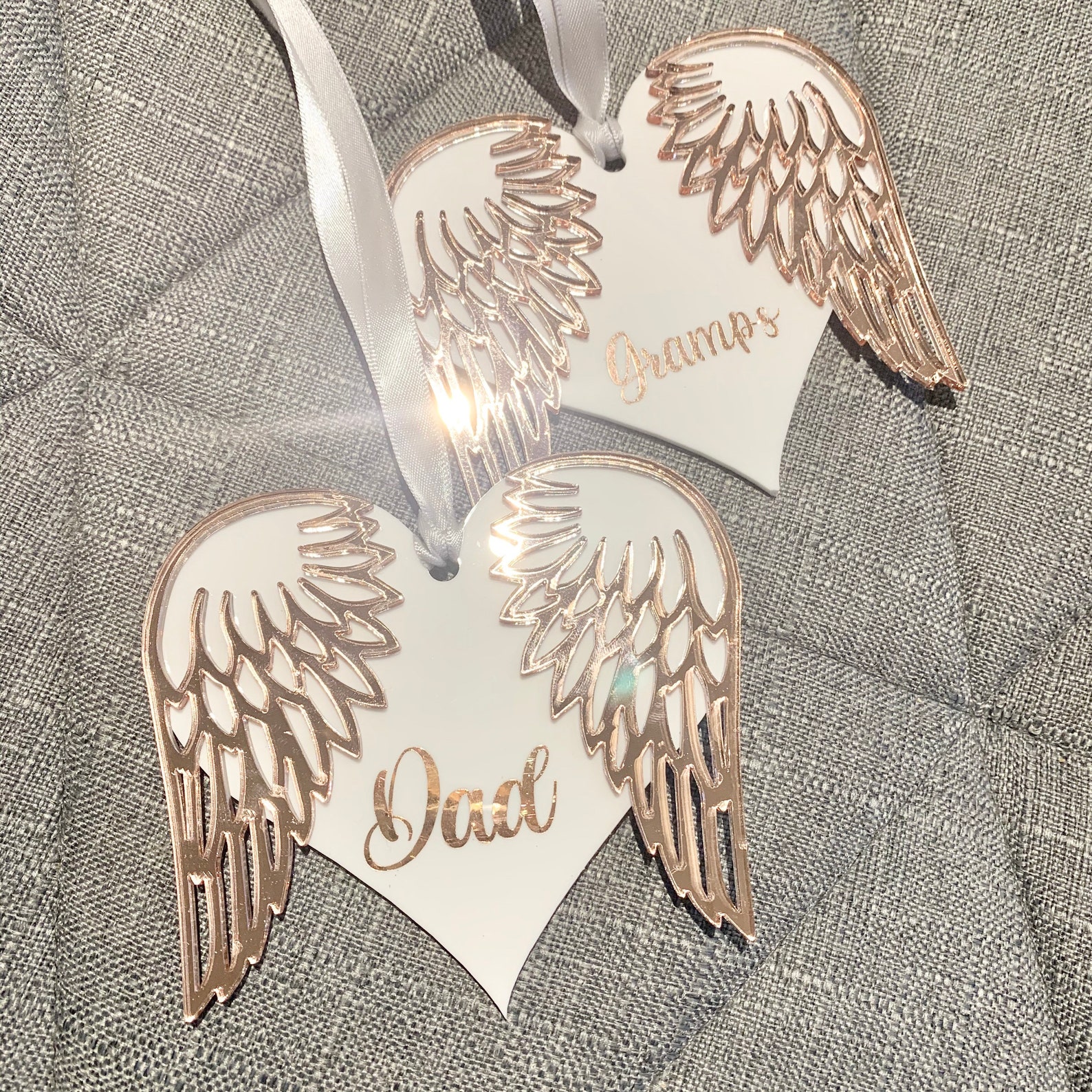 Rose Gold Angel Wing Decoration Personalised With Name Baby | Etsy