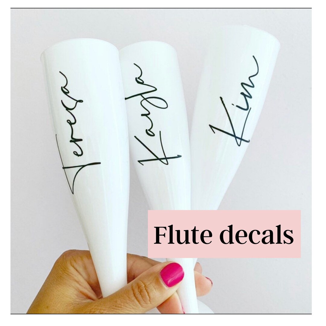 Personalised Champagne Flute Name Decals, DIY Weddings & Hen Flutes ...