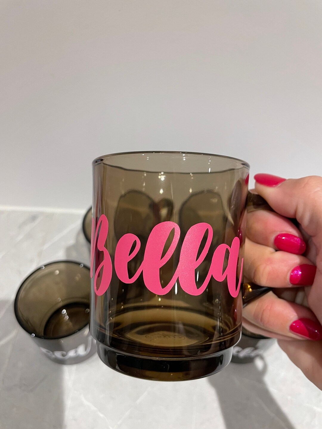 Personalised Smokey Brown Glass Mug, Mum Gift, Mother’s Day Gift for ...