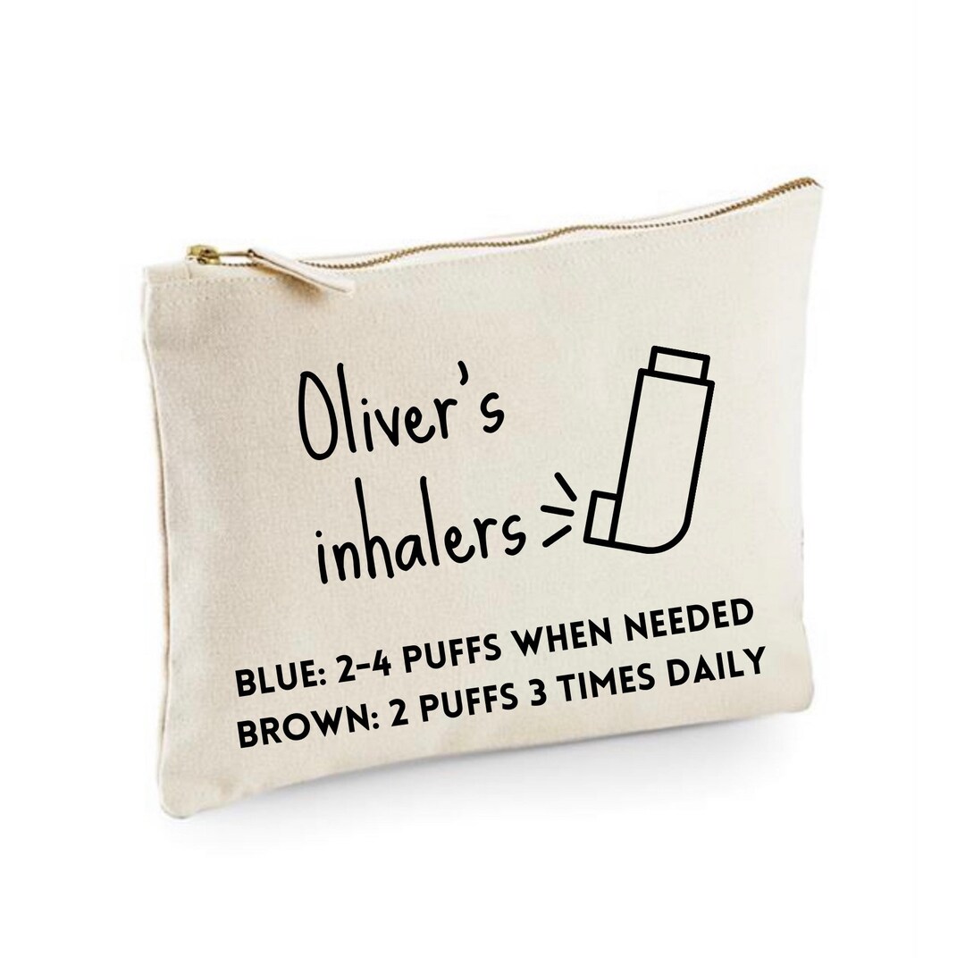 Personalised Inhaler Case, Blue and Brown Inhaler Bag,m, Travel Bag for ...