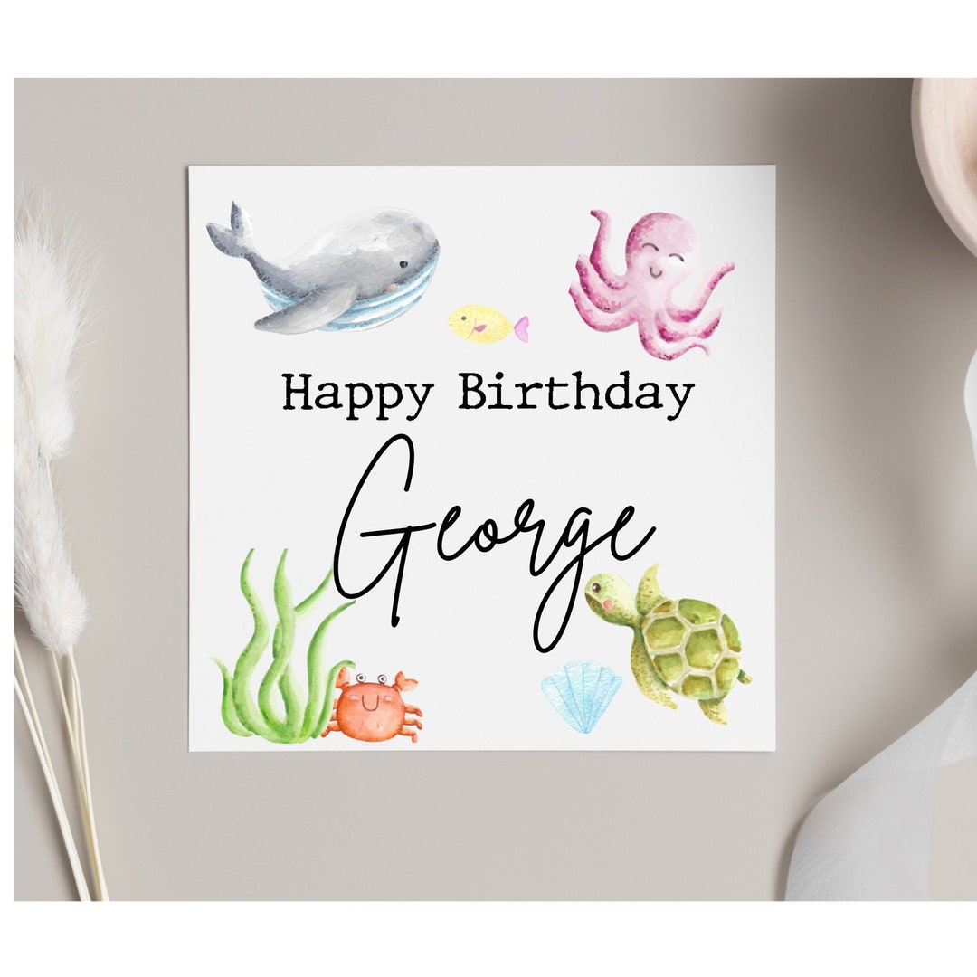 Sea Life Theme Birthday Card for Children, Personalised Kids Card for ...