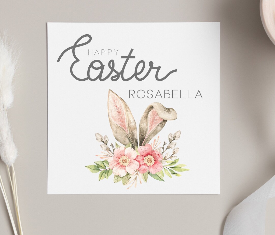 Happy Easter Card, Personalised Easter Card, Bunny Rabbit Ears Easter ...