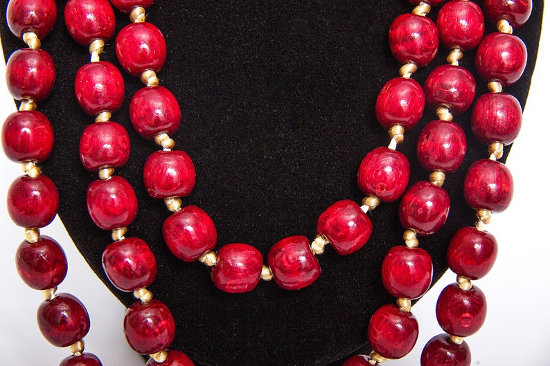 Red Wooden Bead Necklace, Knitted Bohemian Jewelry - Etsy