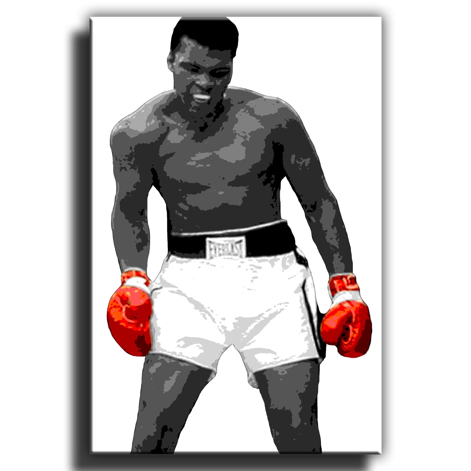 Muhammad Ali negro / blanco retrato lienzo pared arte impreso enmarcado ...