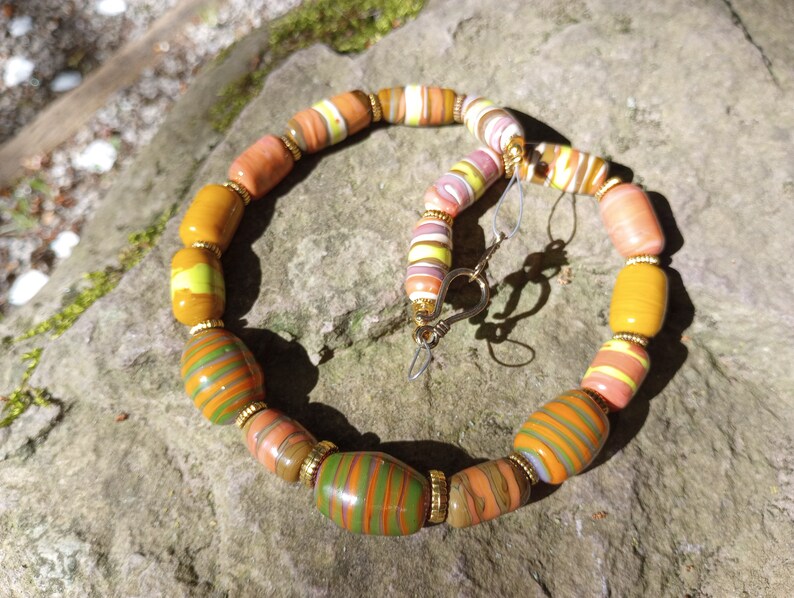 Handmade Hot Glass Flamework Glass Bead Necklace in Earth Tones and ...