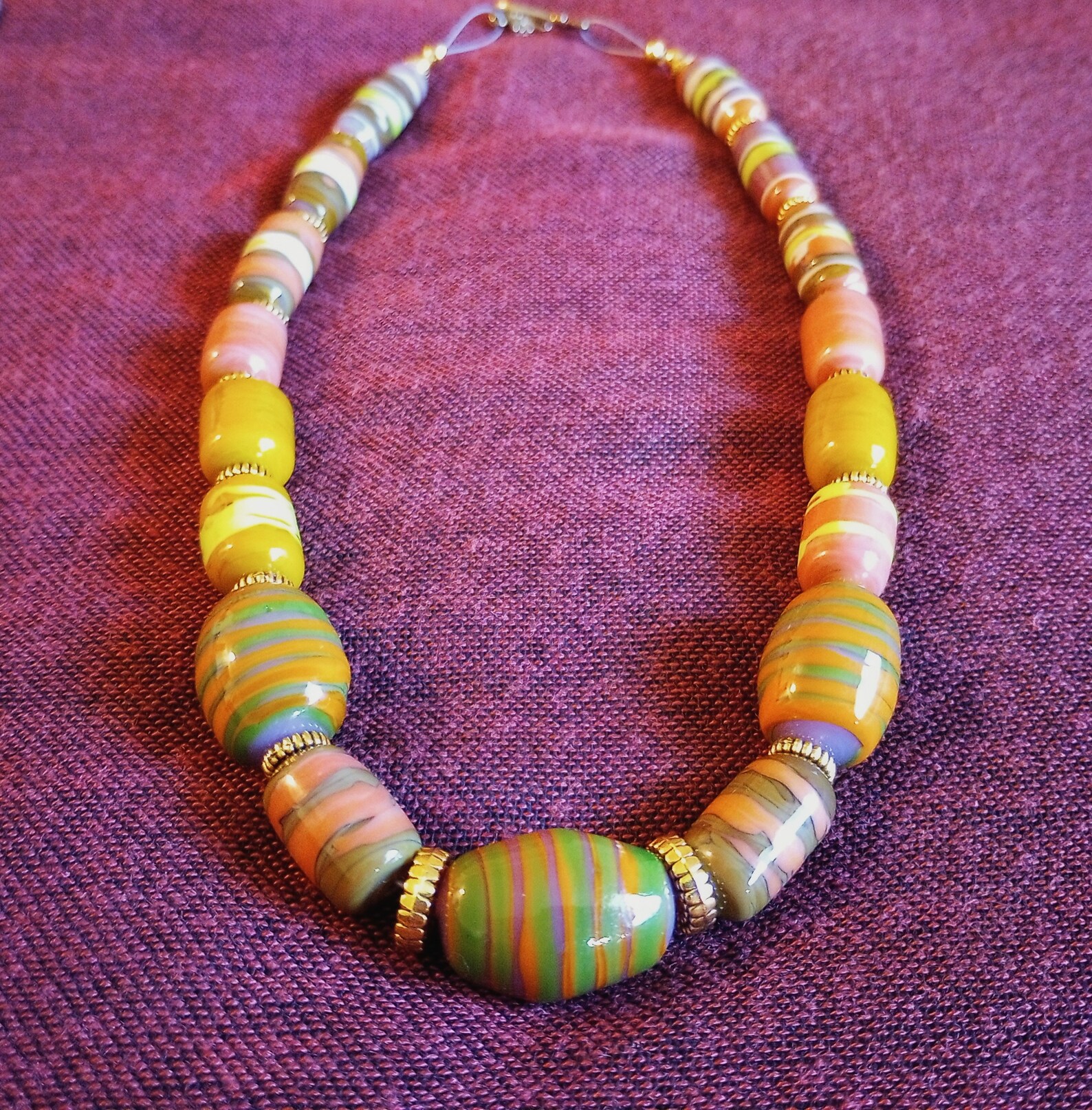 Handmade Hot Glass / Flamework Glass Bead Necklace in Earth Tones and ...