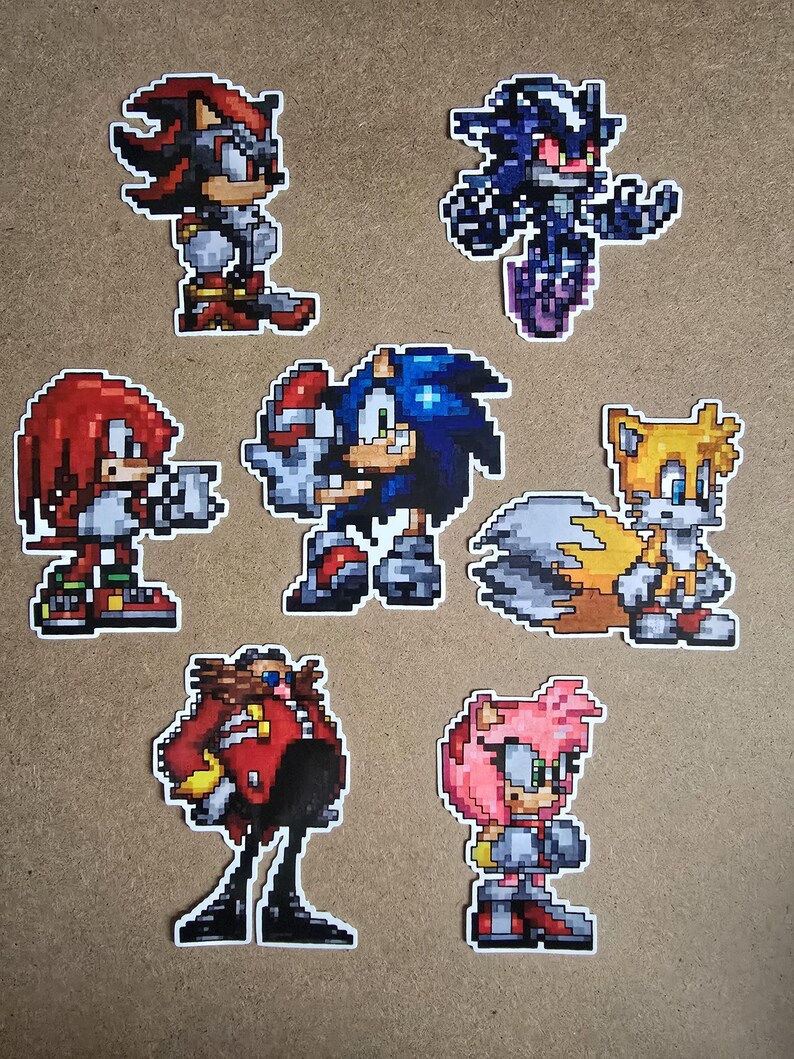 Set of Seven Pixelated Sonic Stickers - Etsy