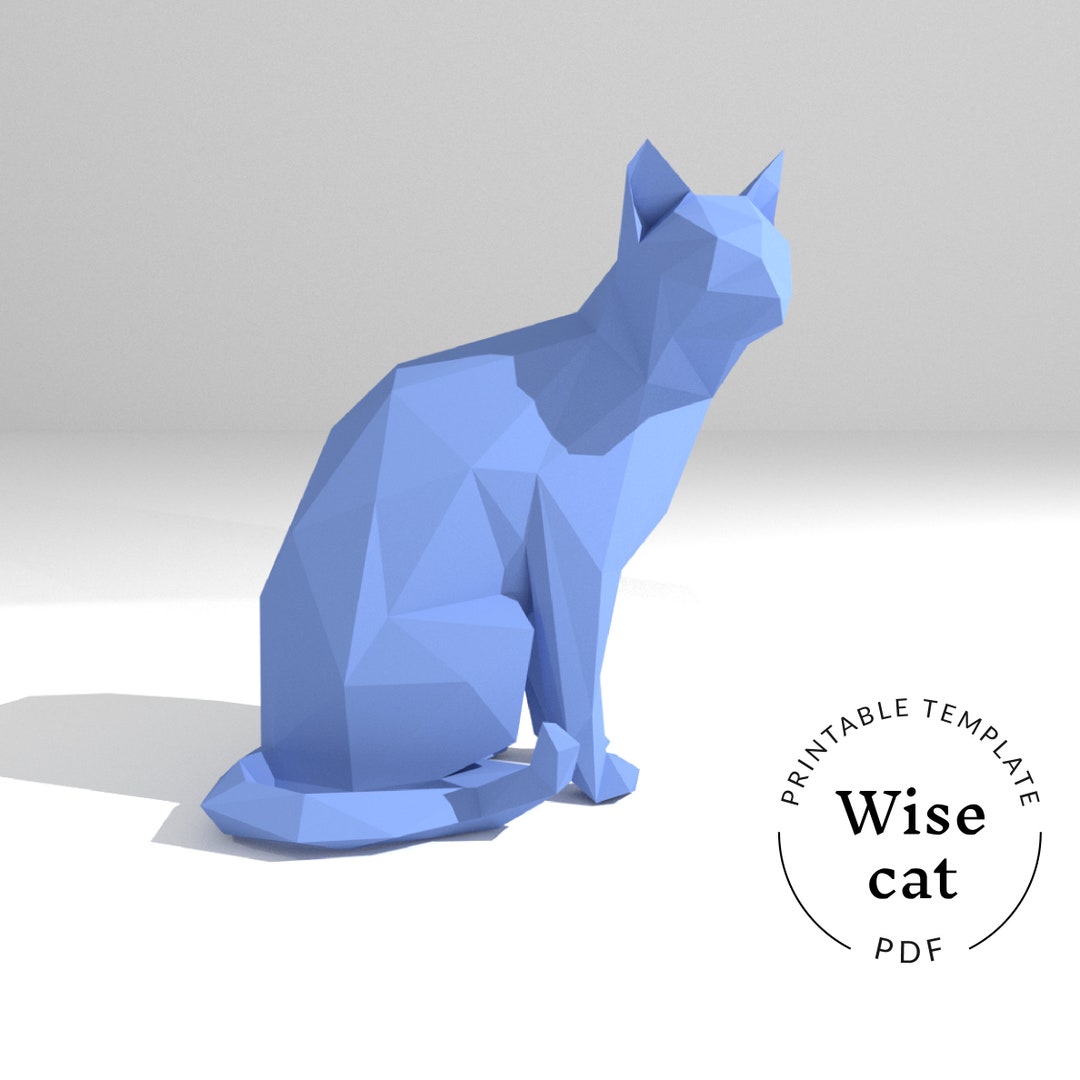 Printable DIY Template (PDF). Wise Cat Low Poly Paper Model Template ...
