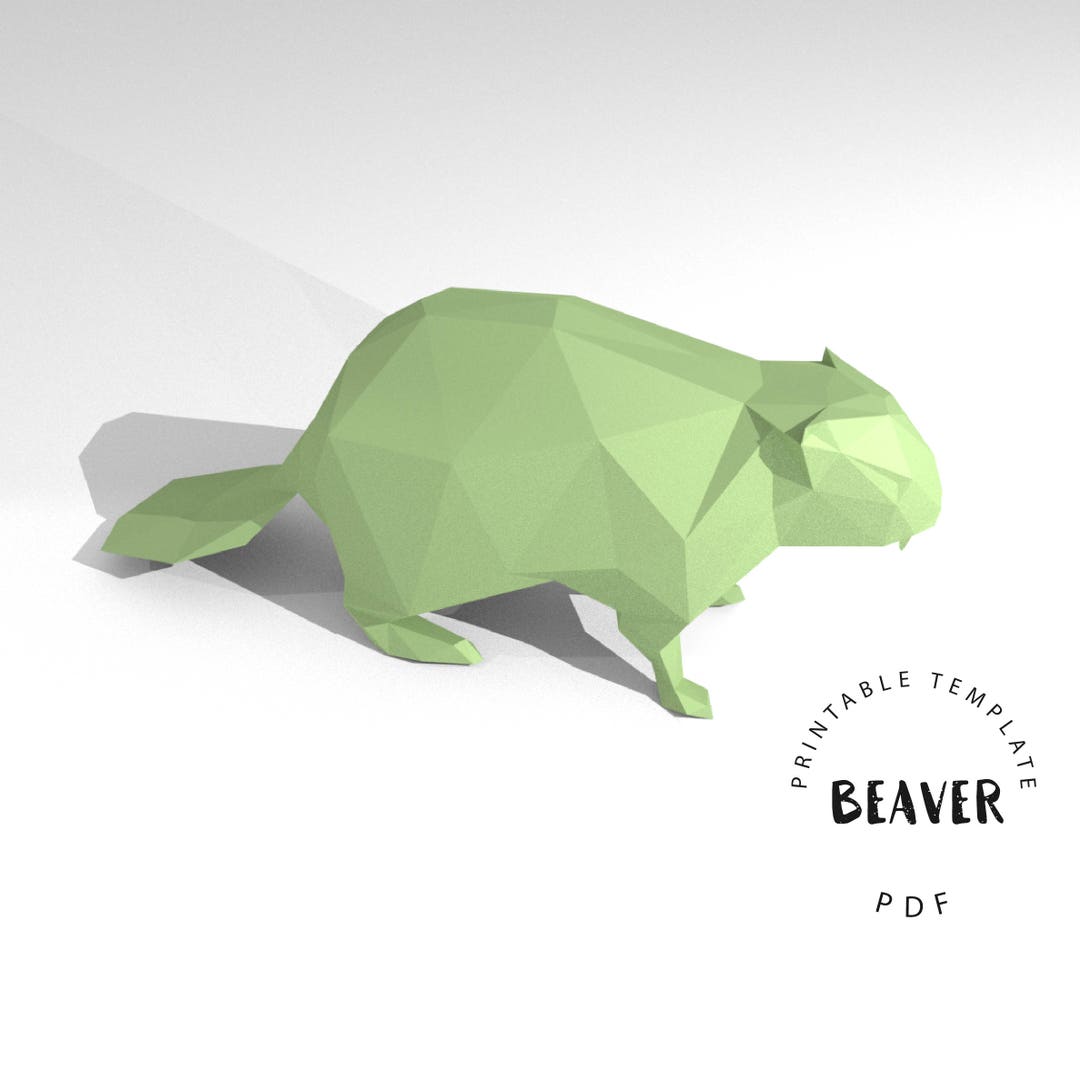 Printable DIY Template (PDF). Beaver Low Poly Paper Model Template. 3D ...