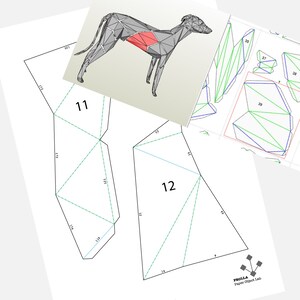 Printable DIY Template (PDF). Dog (greyhound) Low Poly Paper Model ...