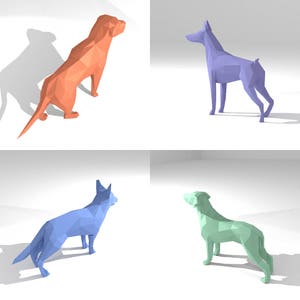 Printable DIY Template (PDF). Dogs Set Low Poly Paper Model Templates ...