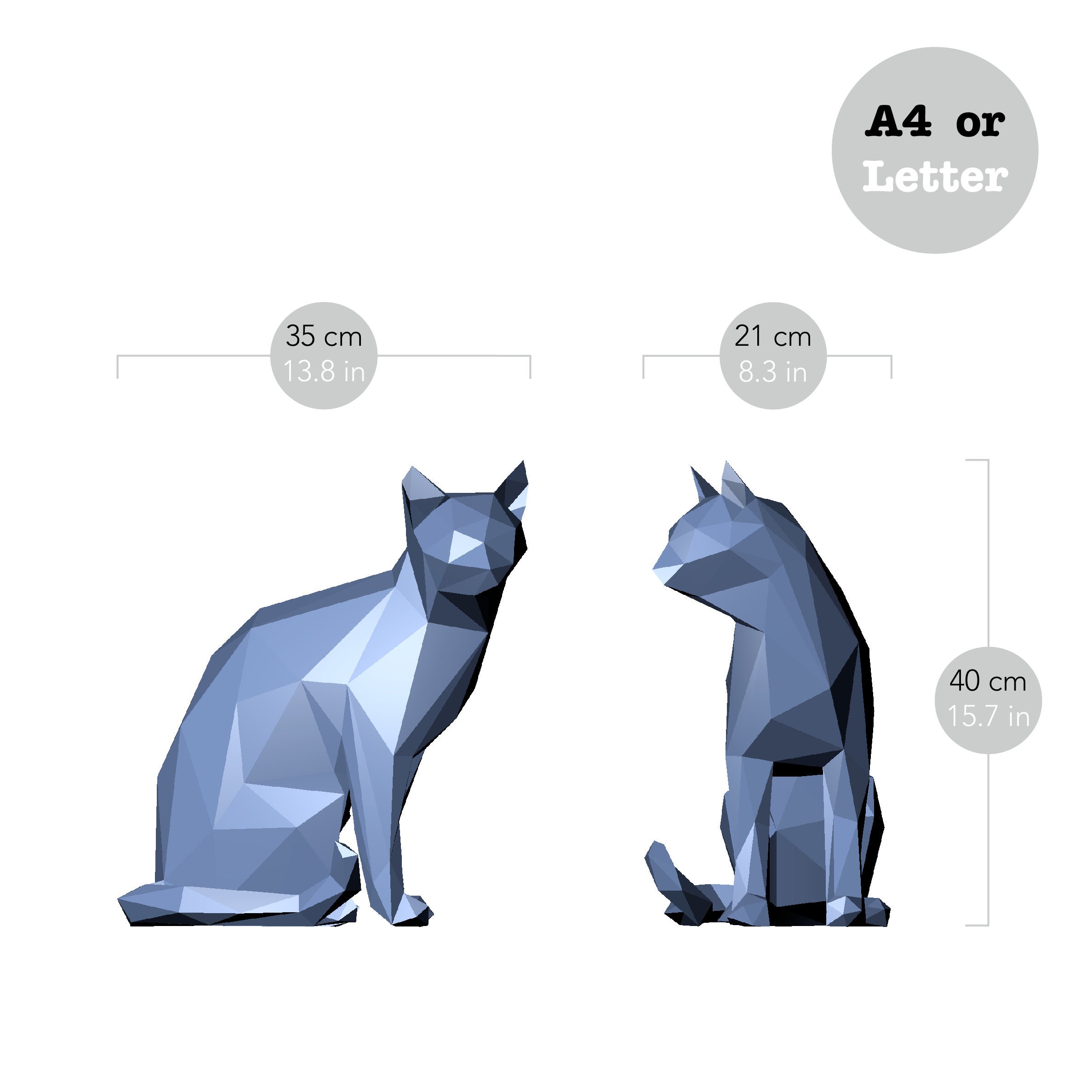 Printable DIY Template (PDF). Wise Cat Low Poly Paper Model Template ...
