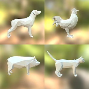 Set of 4 Printable DIY Templates (PDF). Country Animals Paper Model ...