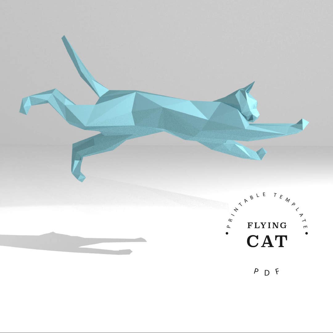 Printable DIY Template PDF, PDO, Dxf. Flying Cat Paper Model Template ...