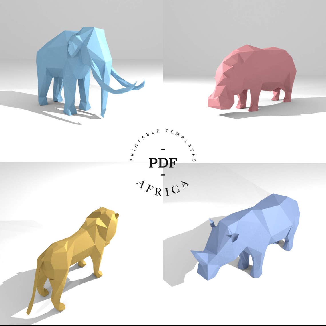 Set of 4 Printable DIY Templates (PDF). African Animals Paper Model ...
