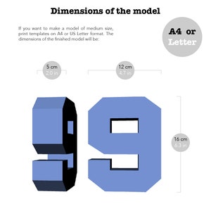 Printable DIY Template (PDF). Number 9 Low Poly Paper Model Template ...