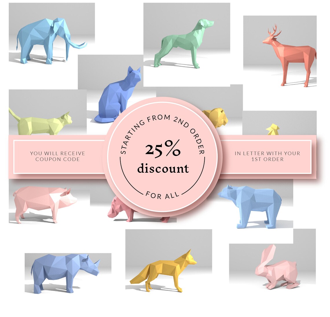 Set of 4 Printable DIY Templates (PDF). Country Animals Paper Model ...