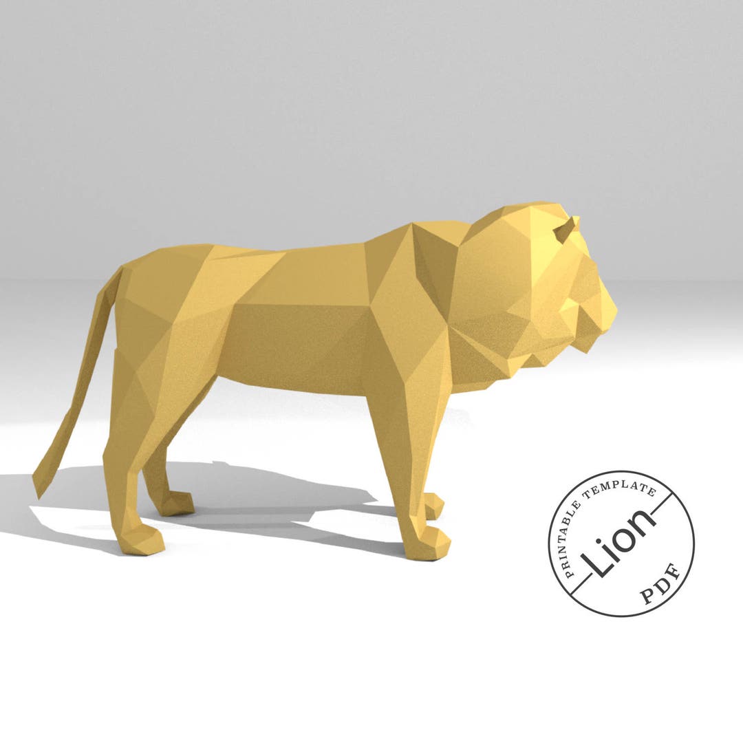 Printable DIY Template (PDF). Lion Low Poly Paper Model Template. 3D ...