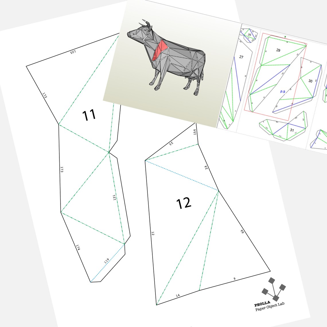 Printable DIY Template (PDF). Cow Low Poly Paper Model Template. 3D ...