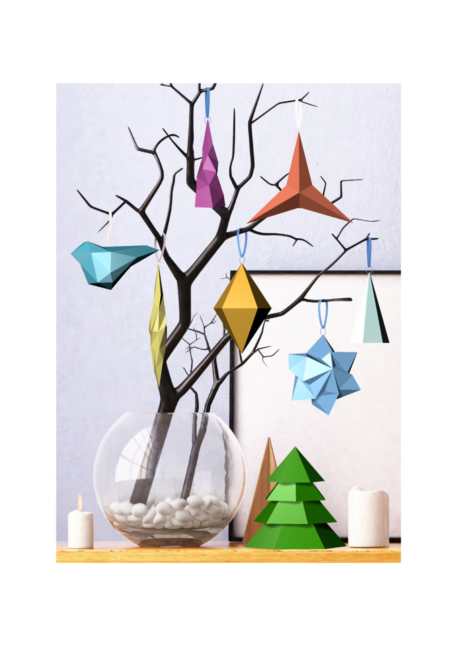 Printable DIY Template PDF. Christmas Decorations Low Poly - Etsy