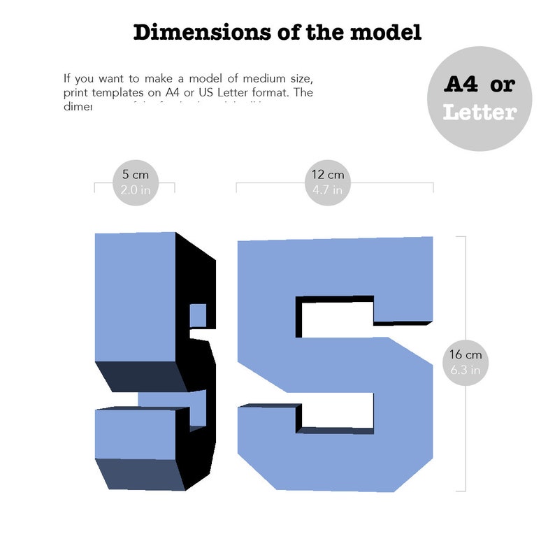 Printable DIY Template (PDF). Number 5 Low Poly Paper Model Template ...