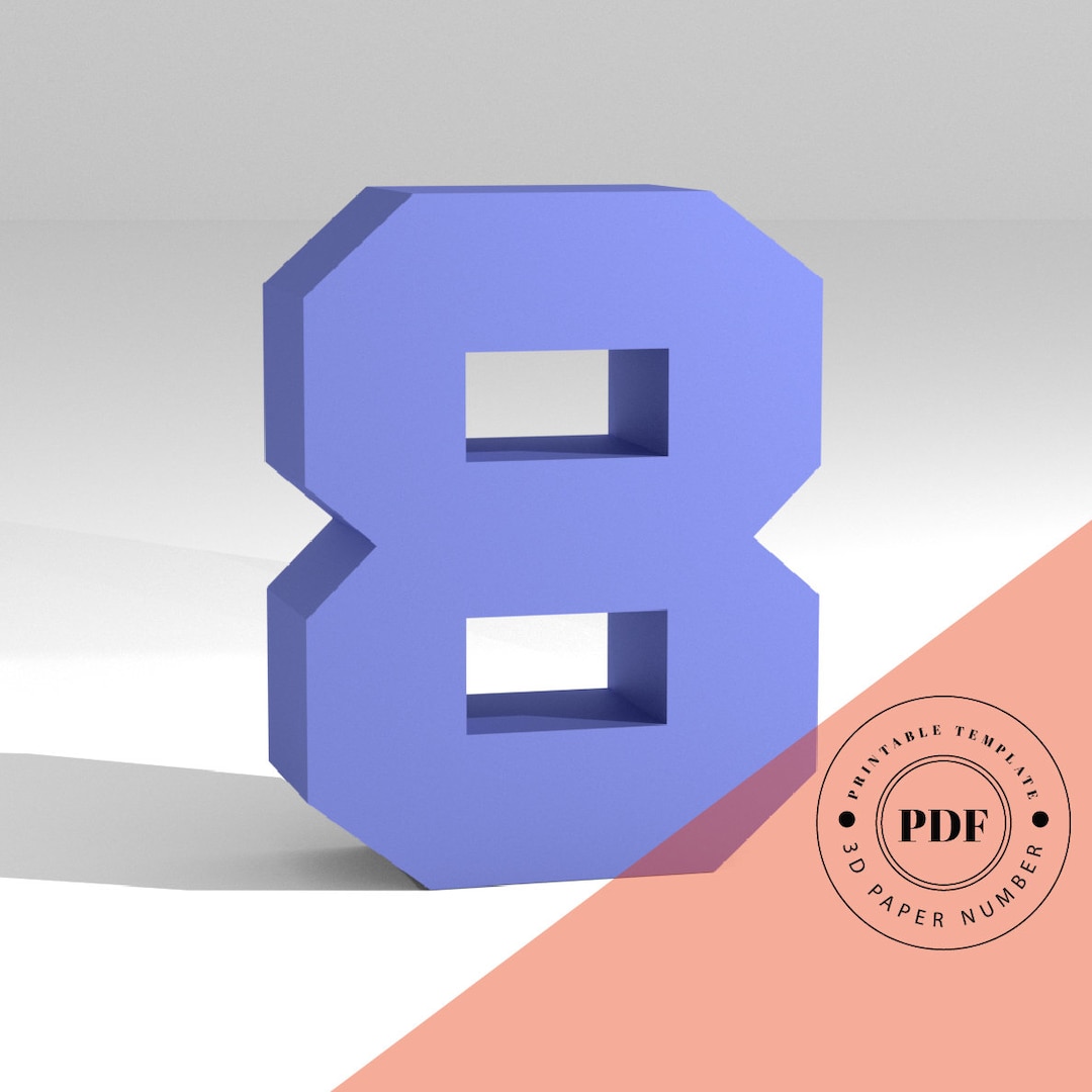 Printable DIY Template (PDF). Number 8 Low Poly Paper Model Template ...