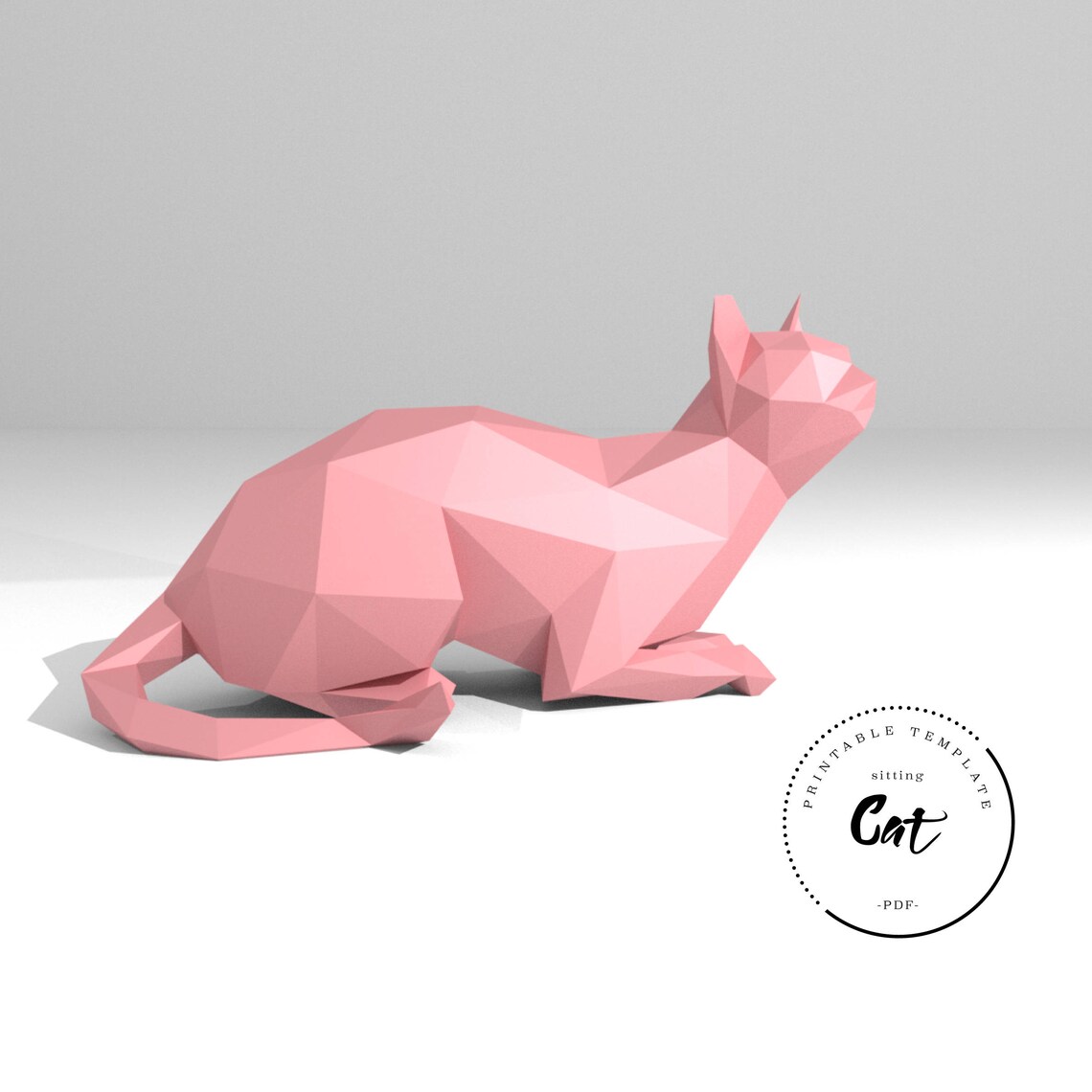 Printable DIY Template (PDF). Sitting Cat Low Poly Paper Model Template ...