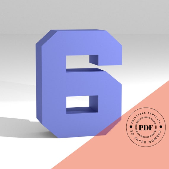 Printable DIY Template PDF. Number 6 Low Poly Paper Model | Etsy