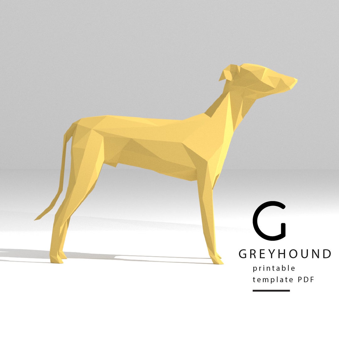 Printable DIY Template (PDF). Dog (greyhound) Low Poly Paper Model ...