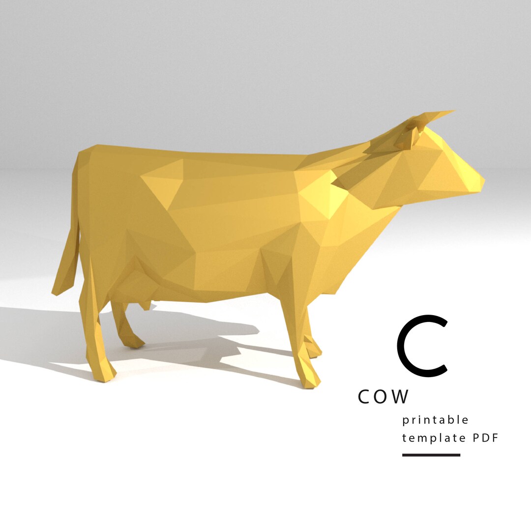 Printable DIY Template (PDF). Cow Low Poly Paper Model Template. 3D ...