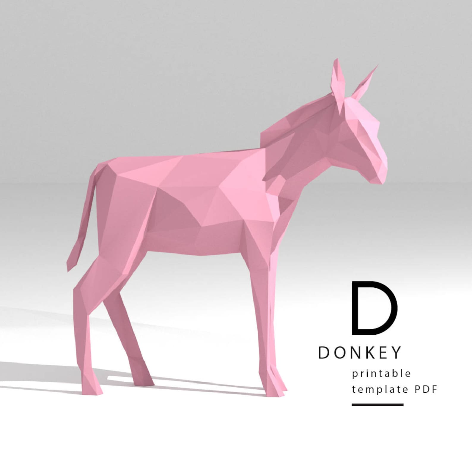 Printable DIY Template PDF. Donkey Low Poly Paper Model | Etsy