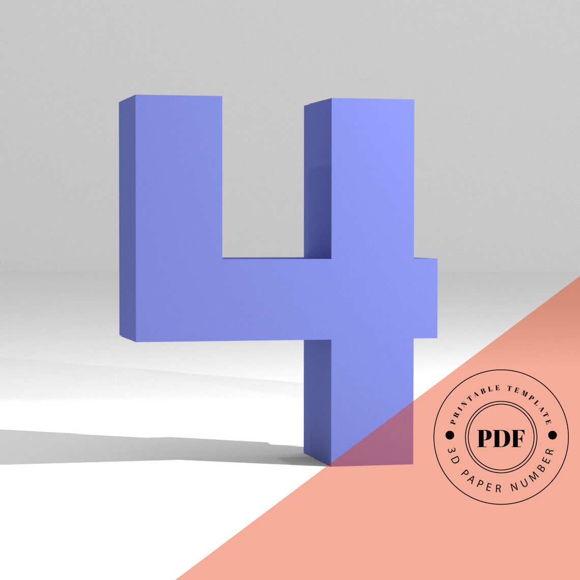 Printable DIY Template (PDF). Number 4 Low Poly Paper Model Template ...