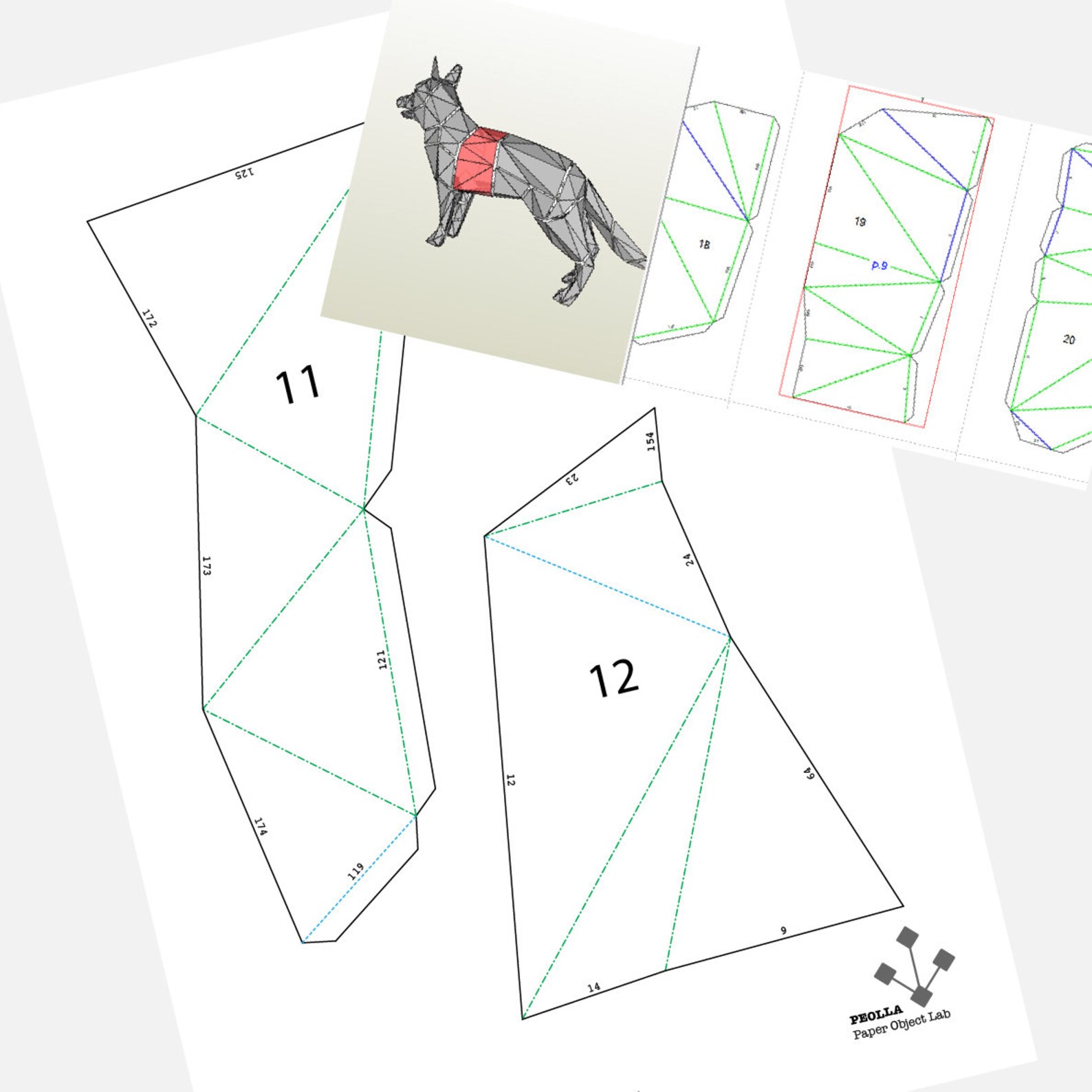 Printable DIY Template PDF. Dog 3 Low Poly Paper Model - Etsy