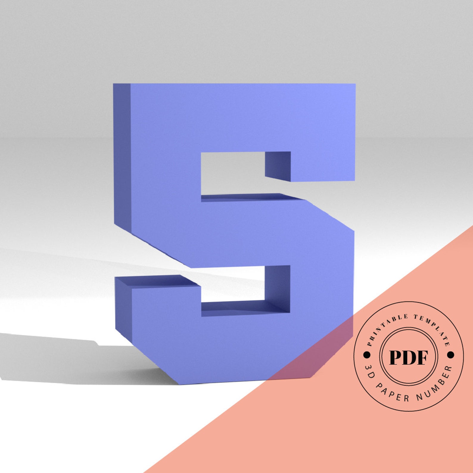 Printable DIY Template (PDF). Number 5 Low Poly Paper Model Template ...