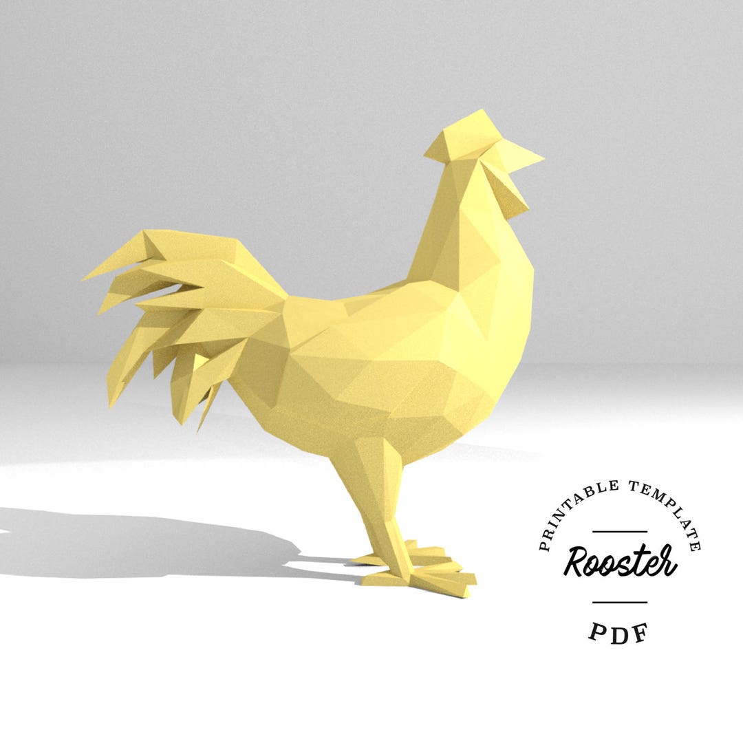 Printable DIY Template (PDF). Rooster Low Poly Paper Model Template. 3D ...