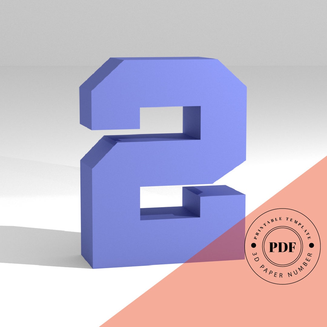 Printable DIY Template (PDF). Number 2 Low Poly Paper Model Template ...