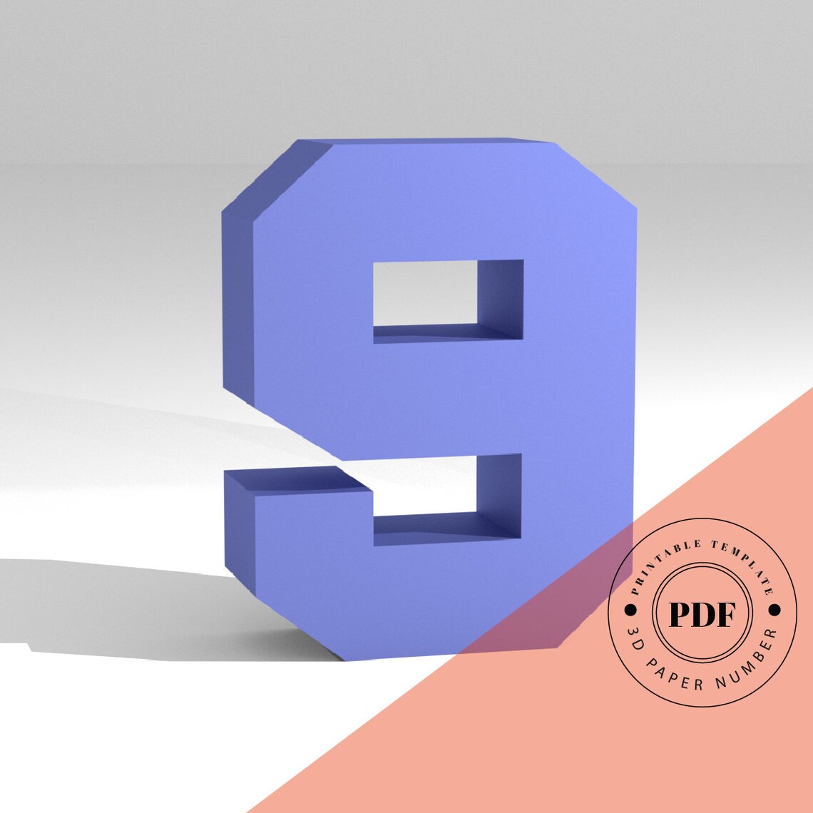 Printable DIY Template (PDF). Number 9 Low Poly Paper Model Template ...