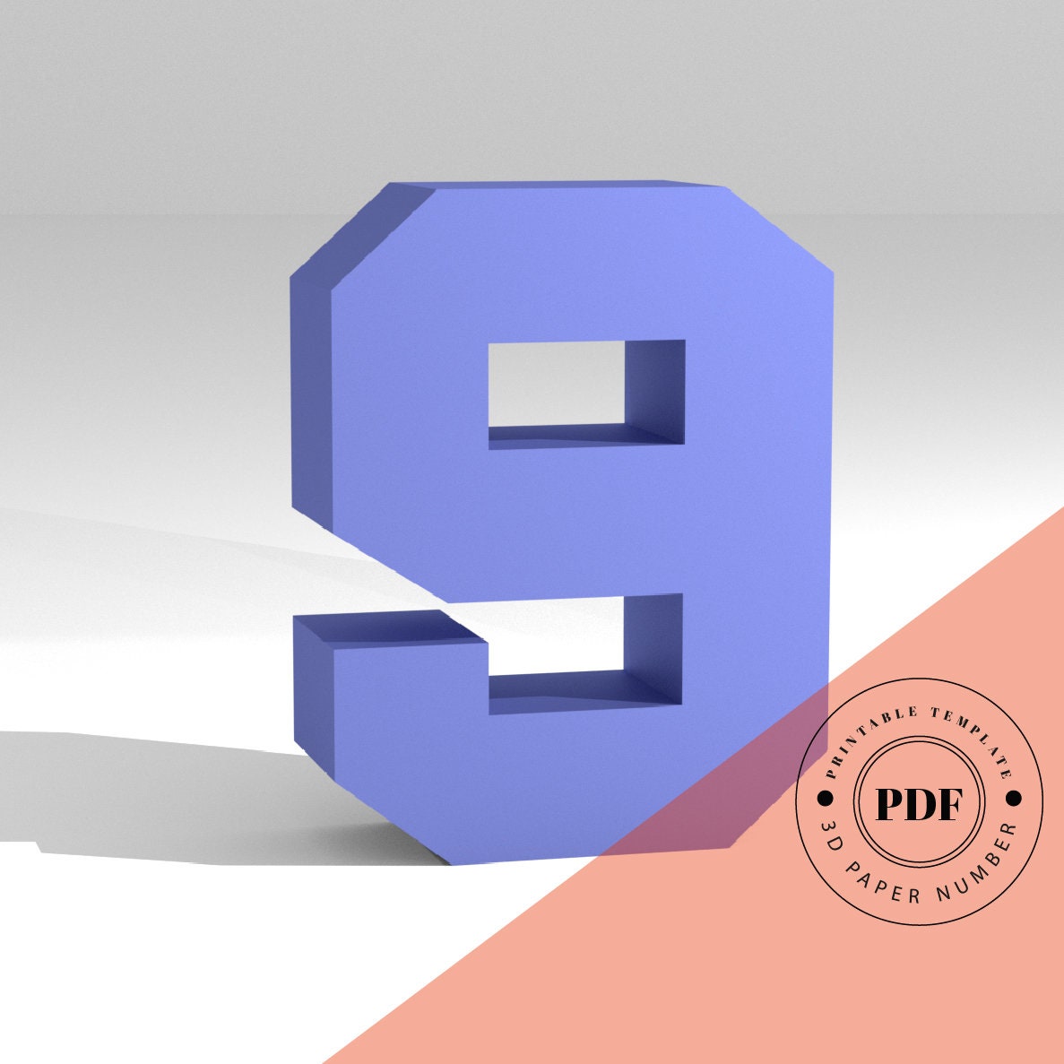 Printable DIY Template PDF. Number 9 Low Poly Paper Model | Etsy