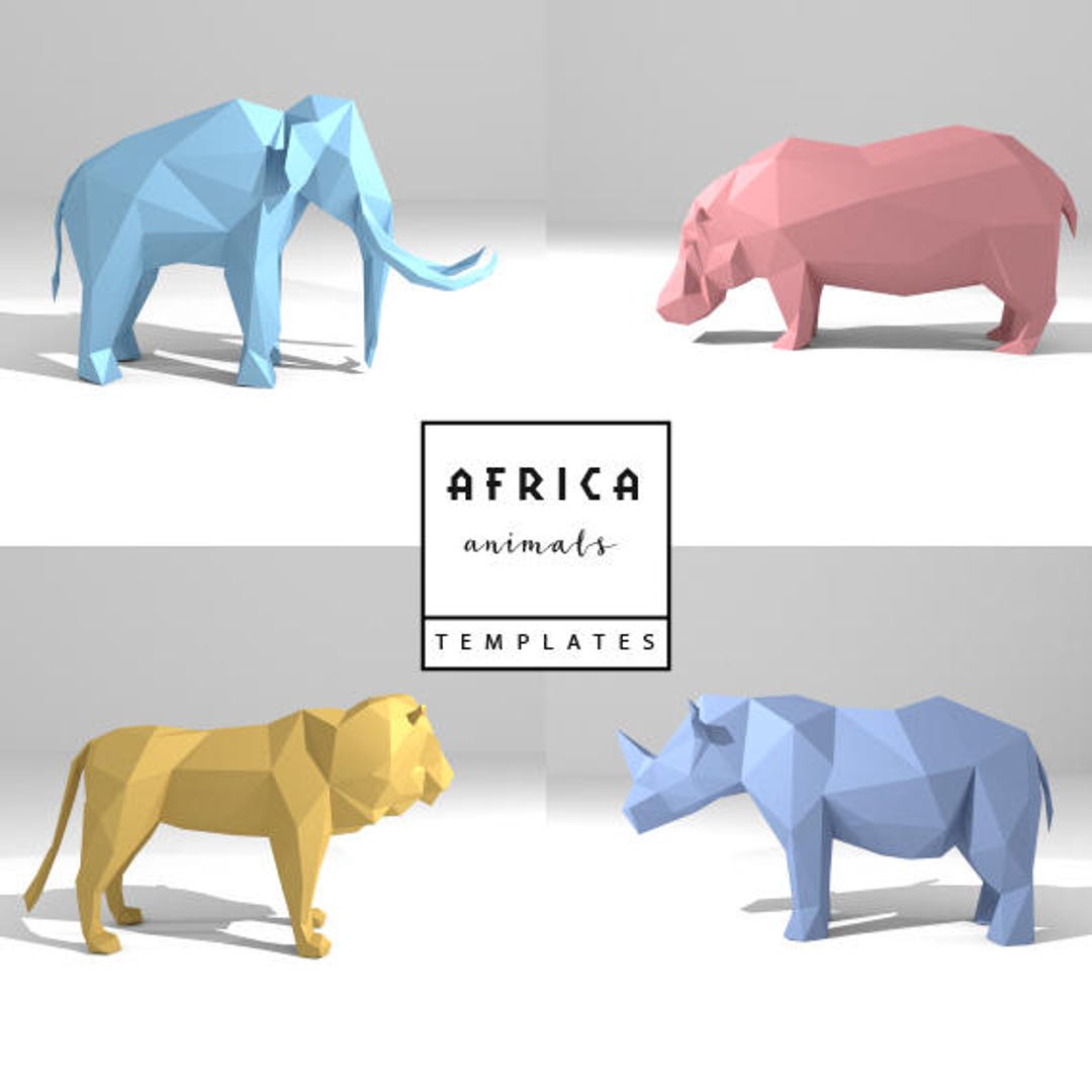Set of 4 Printable DIY Templates (PDF). African Animals Paper Model ...